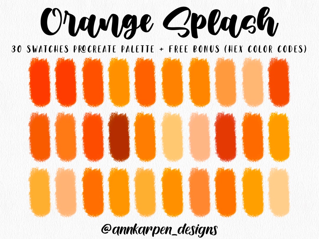 Orange Splash Procreate Palette, 30 HEX Color Codes, Instant Digital ...