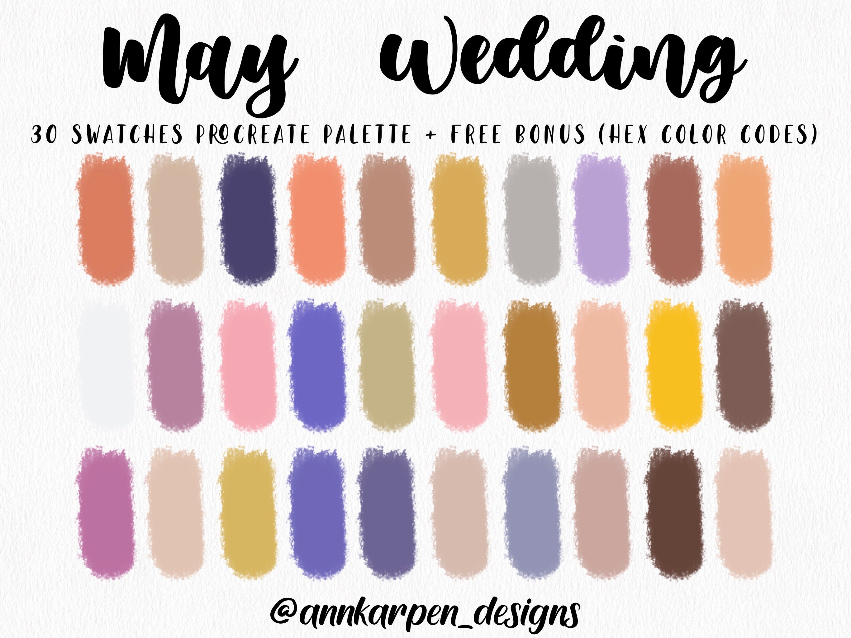 May Wedding Procreate Palette, 30 HEX Color Codes, Instant Digital ...