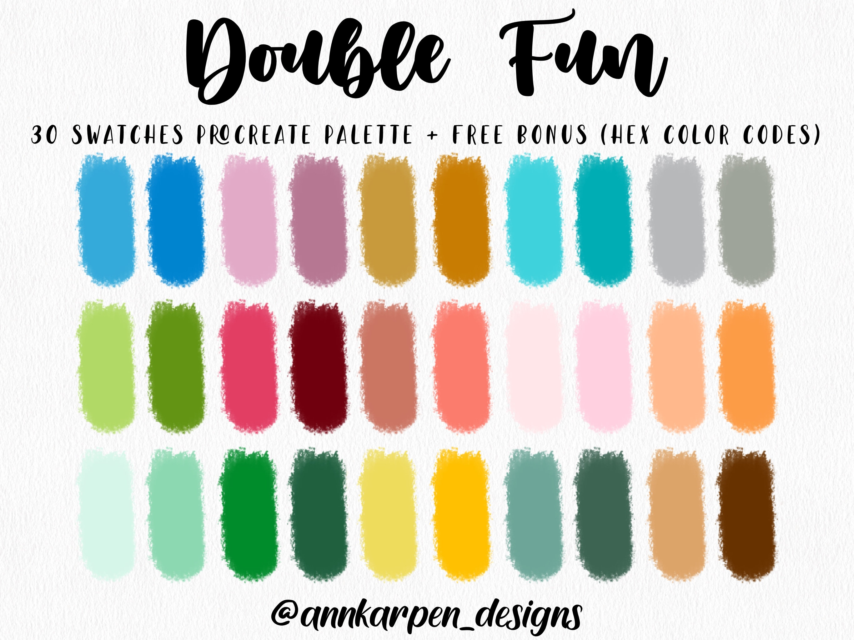 Double Fun Procreate Palette, 30 HEX Color Codes, Instant Digital ...