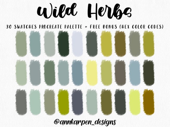 Wild Herbs Procreate Palette 30 HEX Color Codes Instant - Etsy