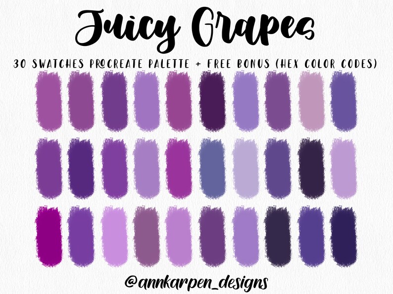 Juicy Grapes Procreate Palette, 30 HEX Color Codes, Instant Digital ...