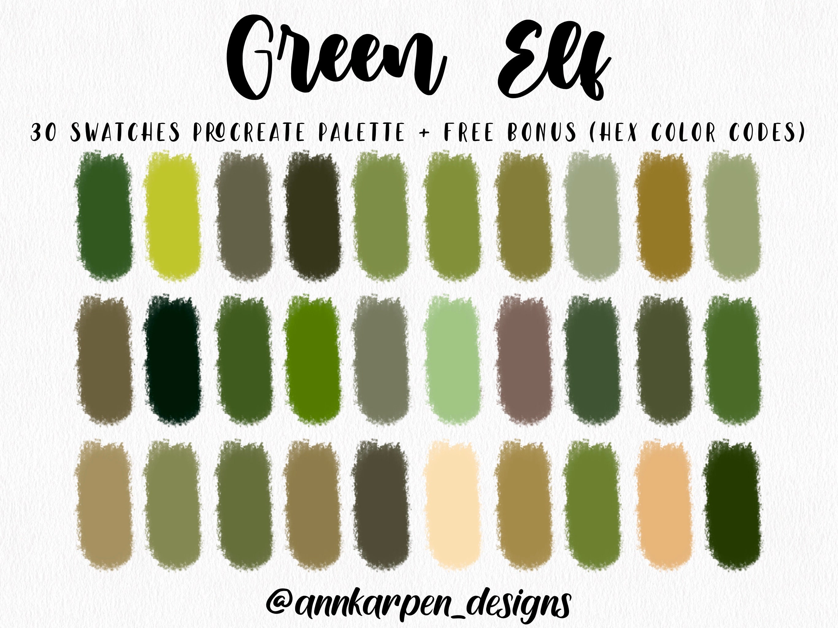 Green Elf Procreate Palette, 30 HEX Color Codes, Instant Digital ...