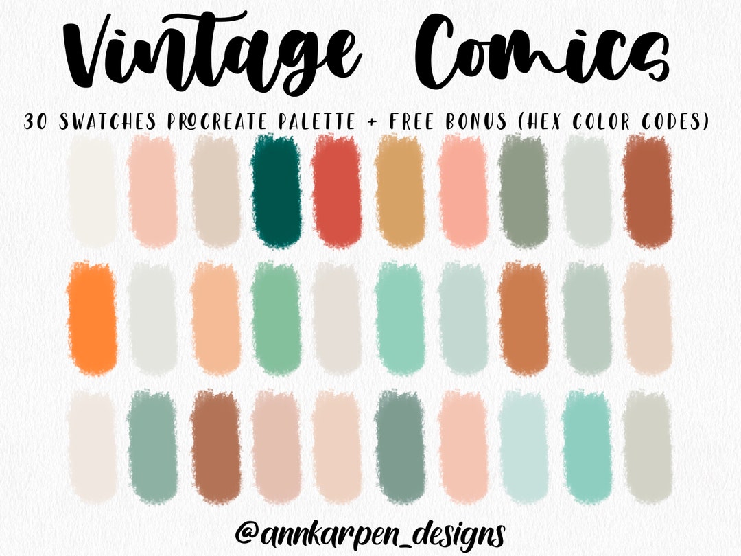 Vintage Comics Procreate Palette, 30 HEX Color Codes, Retro Nude Color ...