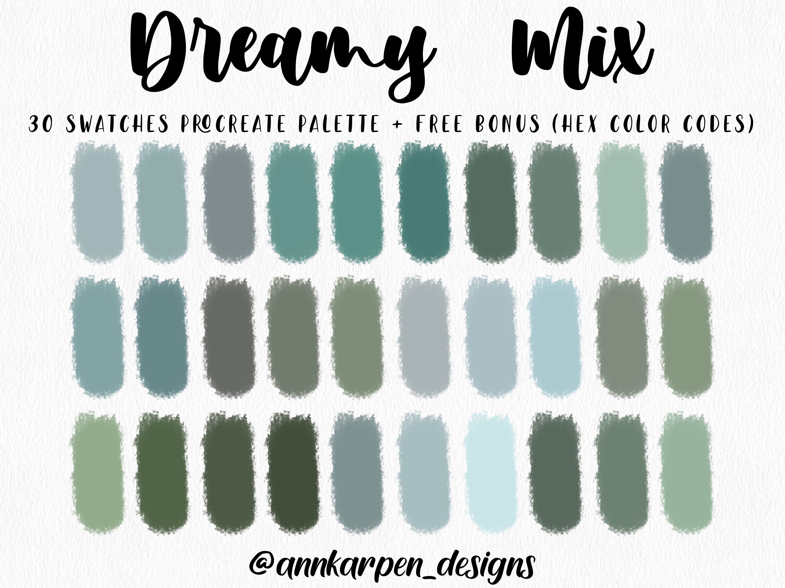 Dreamy Mix Procreate Palette, 30 HEX Color Codes, Instant Digital ...