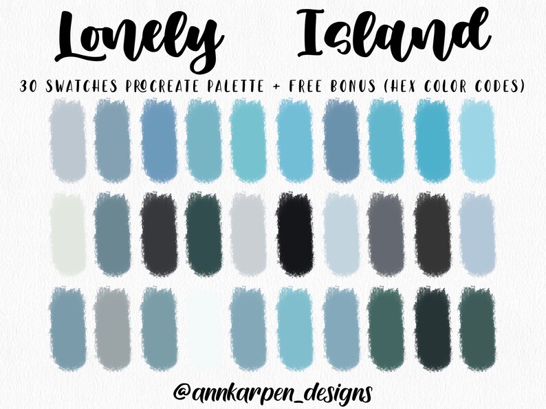 Lonely Island Procreate Palette, 30 Handpicked Colors, Instant Digital ...