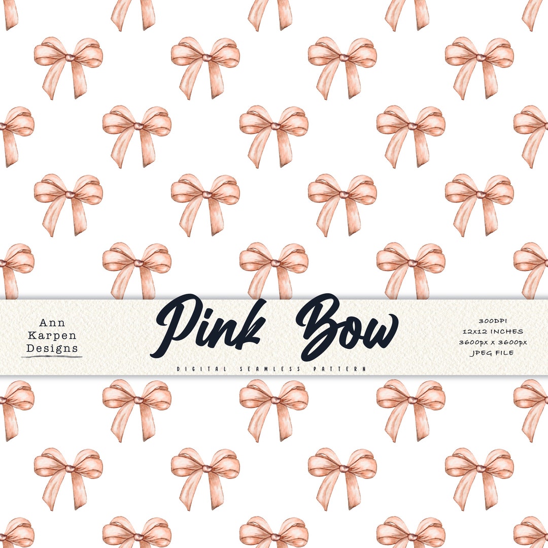 Pink Bow Seamless Pattern, Original Watercolor Digital Paper, Birthday ...