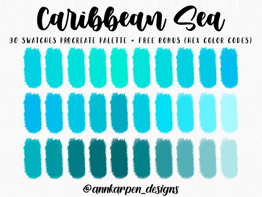 Paleta de colores del mar Caribe para Procreate, 30 códigos de colores ...
