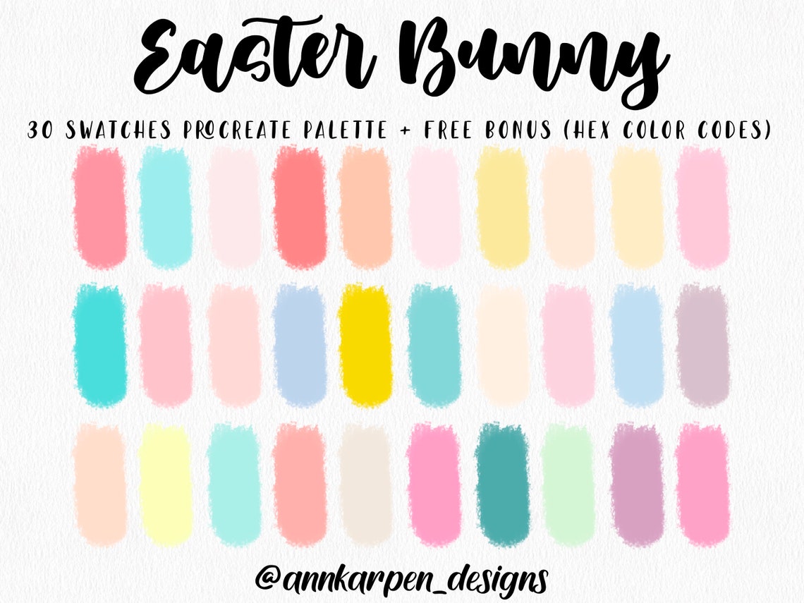 Easter Bunny Procreate Palette: 30 Pastel Color Swatches (digital ...