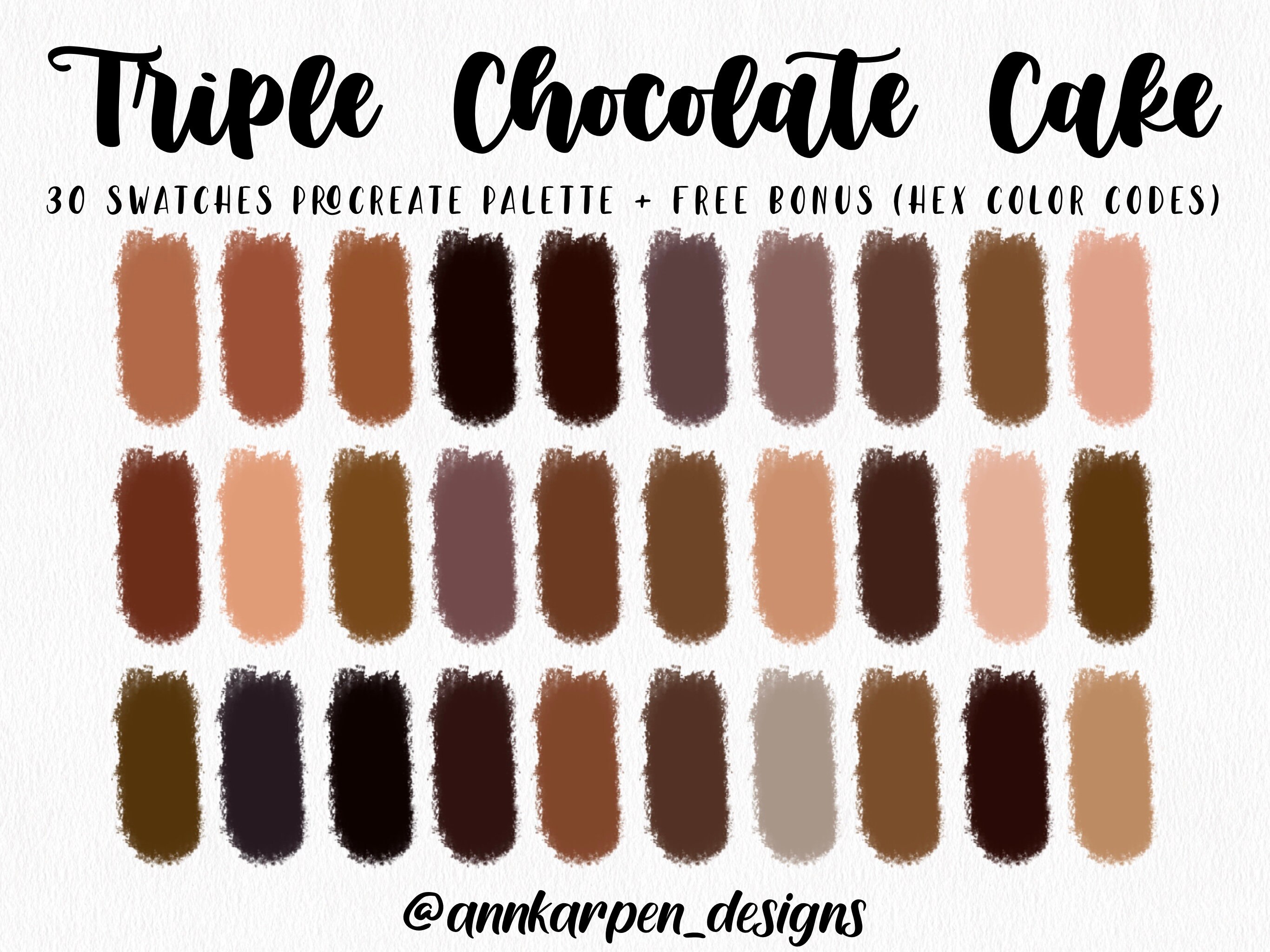 Triple Chocolate Cake Procreate Palette, 30 HEX Color Codes, Instant ...