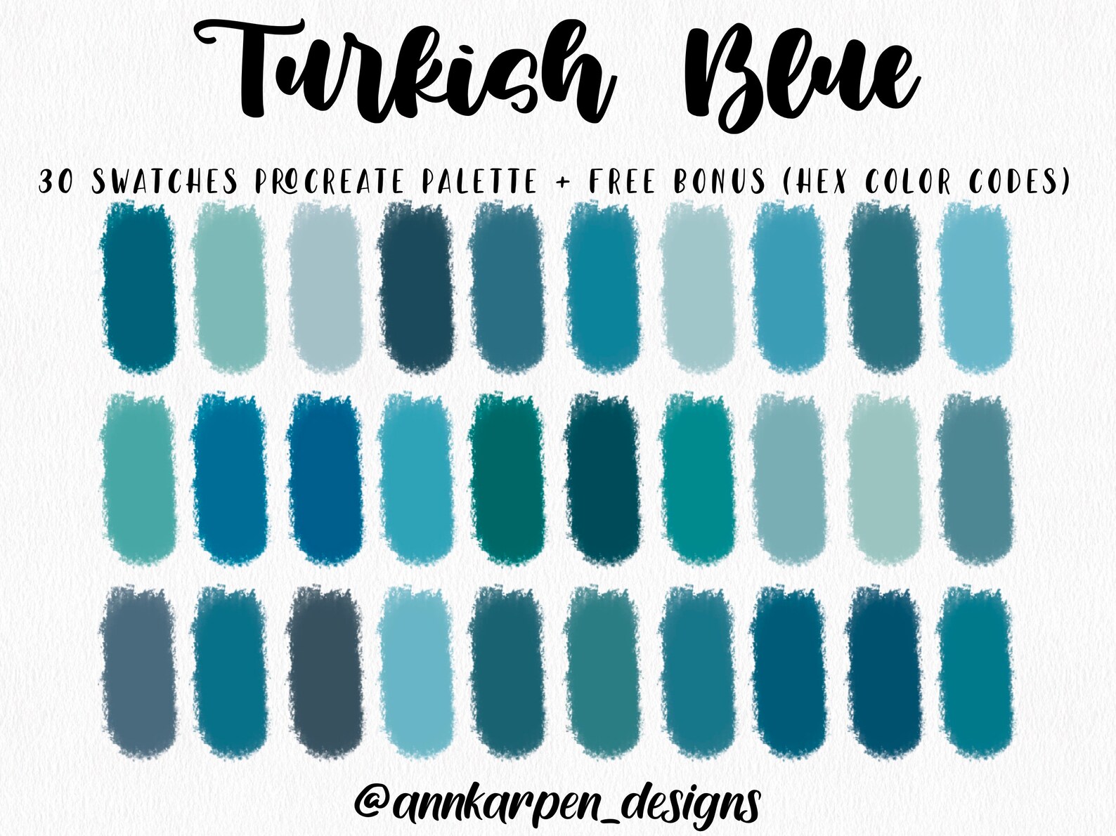 Turkish Blue Procreate Palette, 30 HEX Color Codes, Instant Download ...