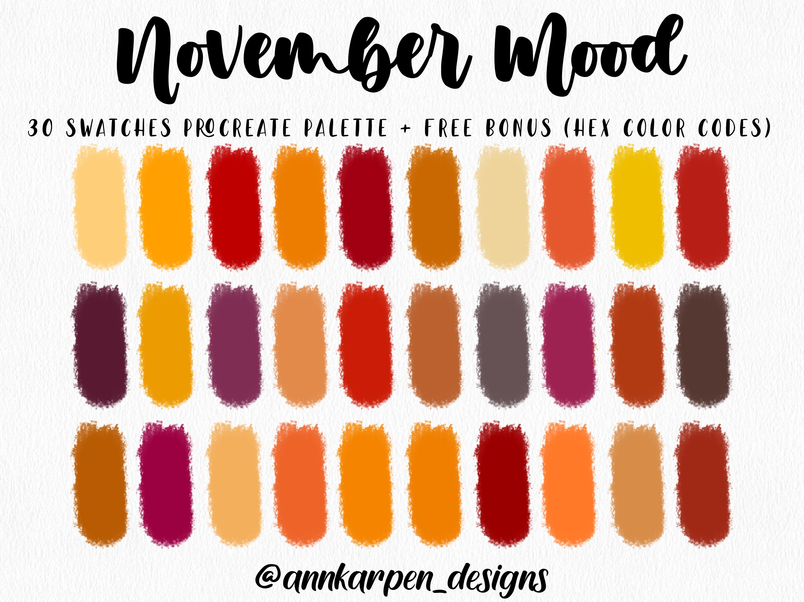 November Mood Procreate Palette, 30 HEX Color Codes, Instant Digital ...