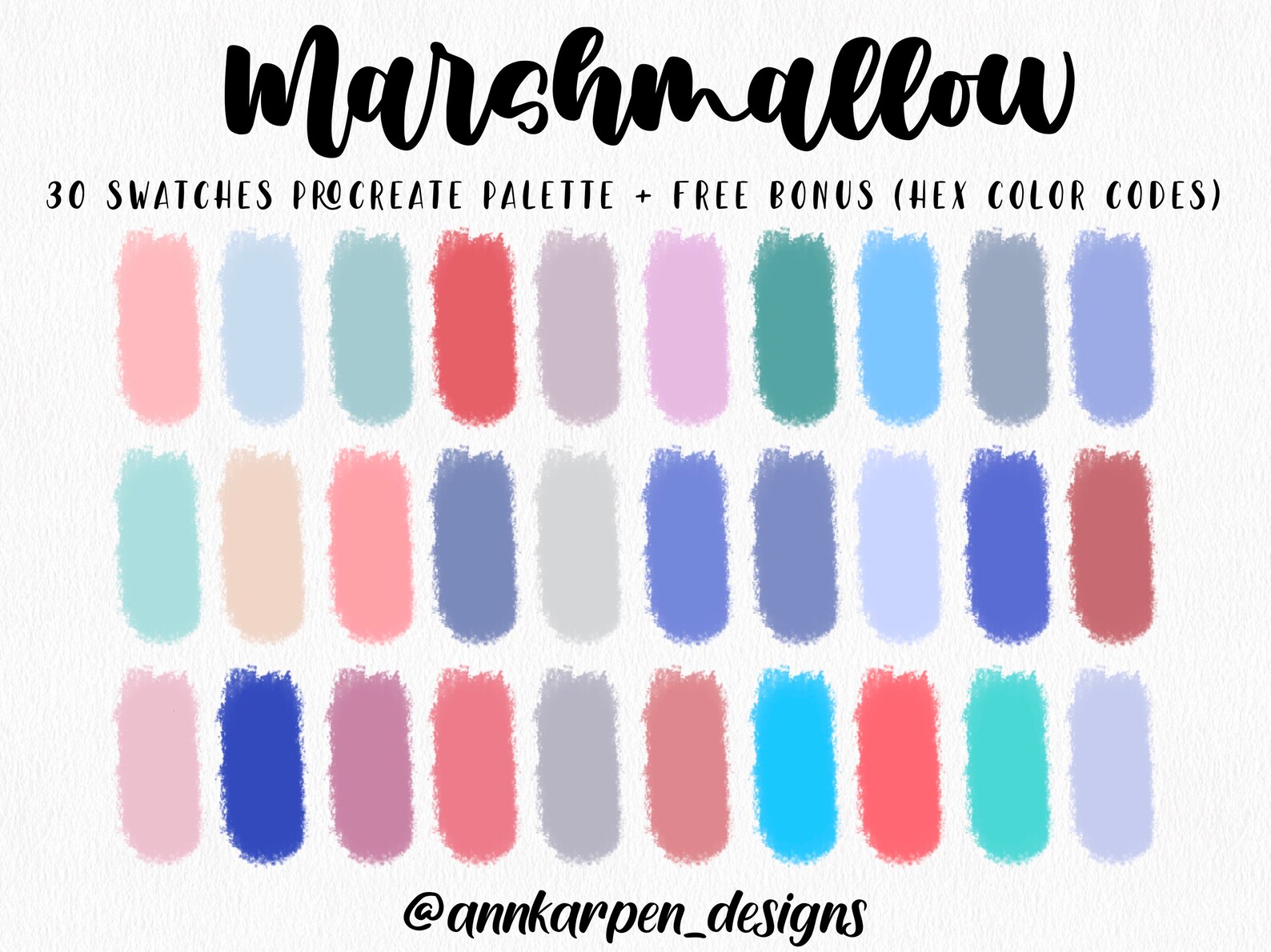 Marshmallow Procreate Palette, 30 HEX Color Codes, Instant Digital ...