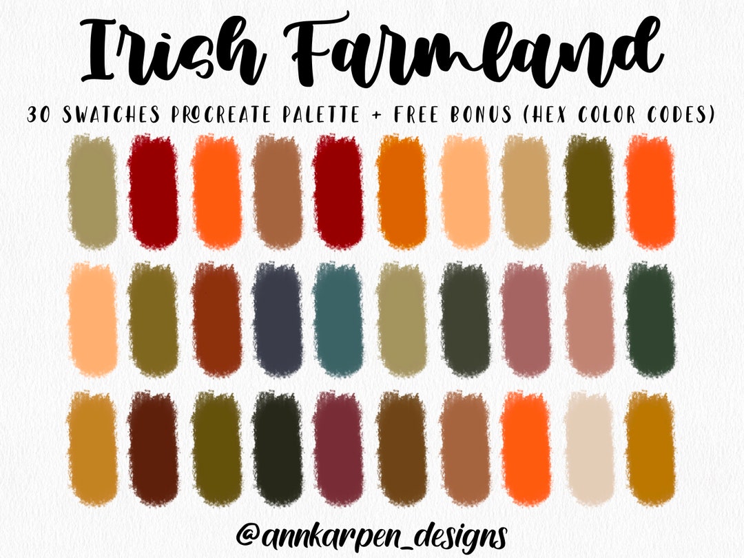 Irish Farmland Procreate Palette, 30 HEX Color Codes, Instant Digital ...