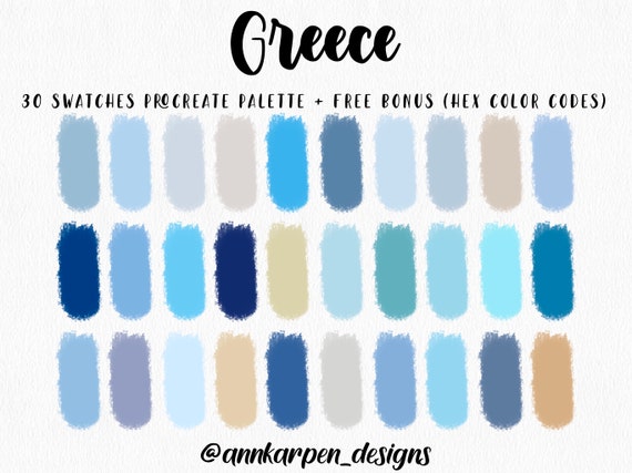 Greece Procreate Palette 30 HEX Color Codes Instant Digital - Etsy