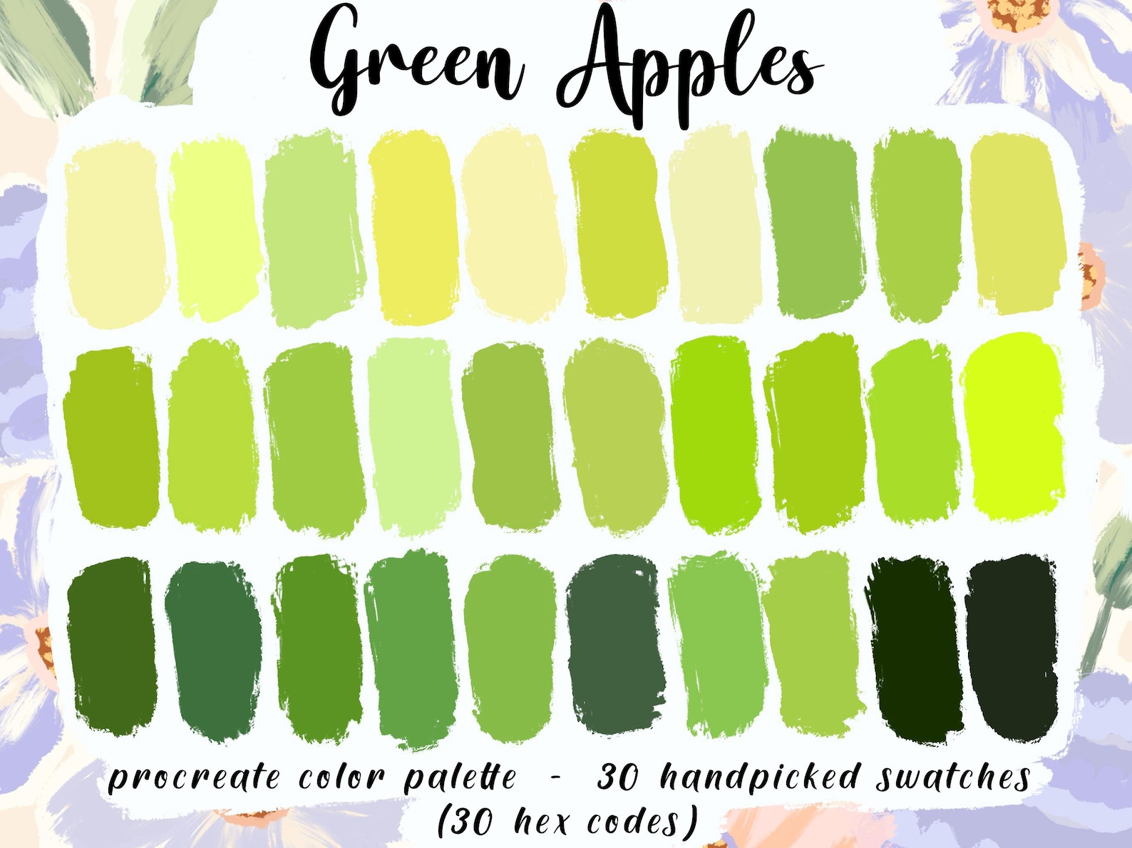 Green Apples Procreate Palette, 30 HEX Color Codes, Instant Digital ...