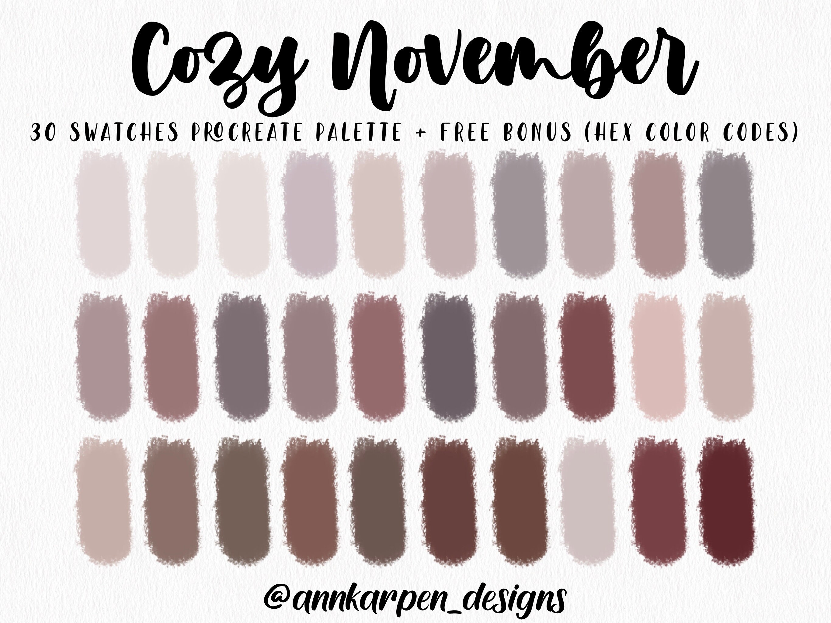 Cozy November Procreate Palette 30 Colors, Soft Boho Color Palette ...
