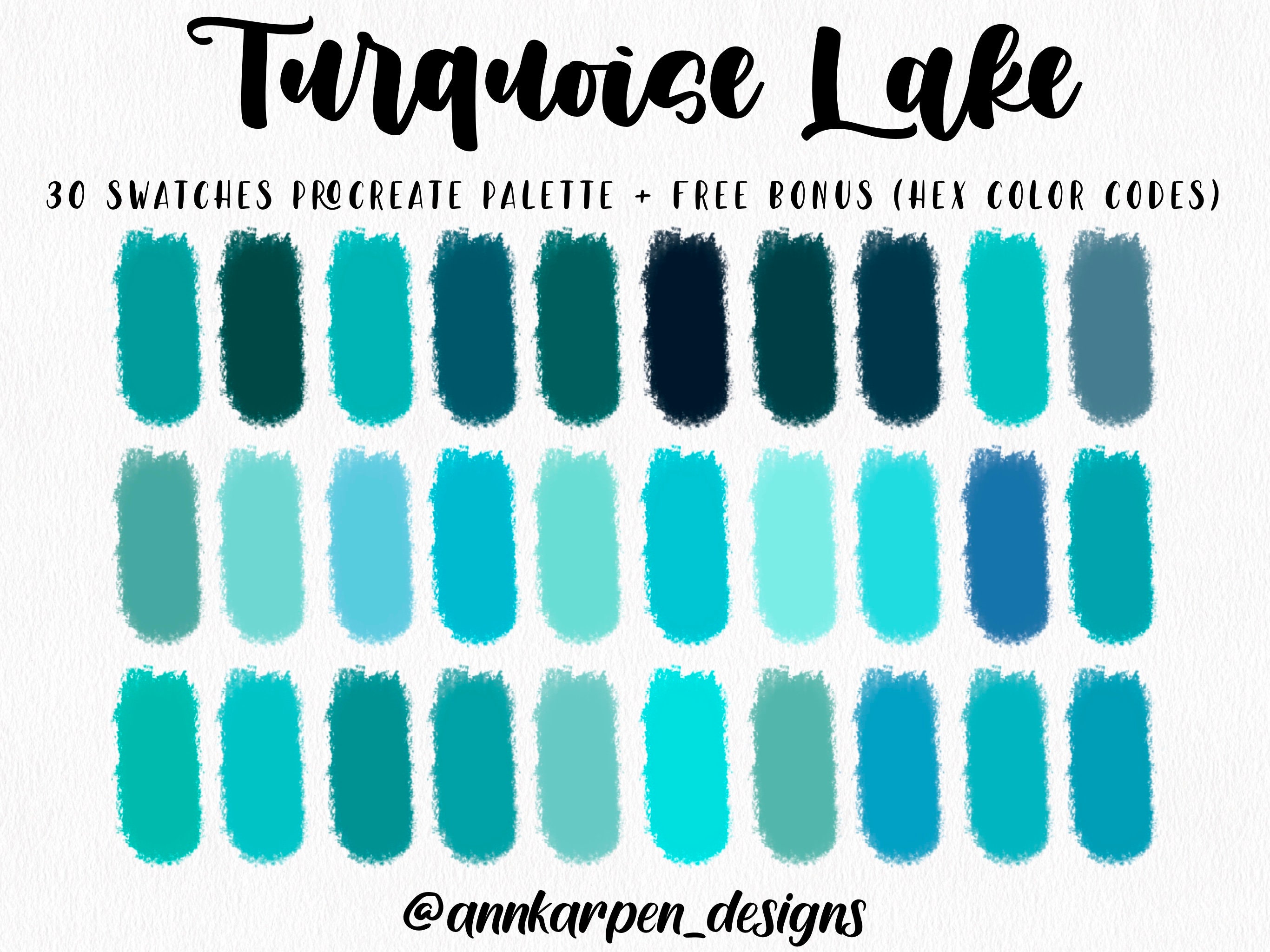 Turquoise Lake Procreate Palette 30 HEX Color Codes Instant Digital Turquoise Lake Procreate Palette 30 HEX Color Codes Instant Digital
