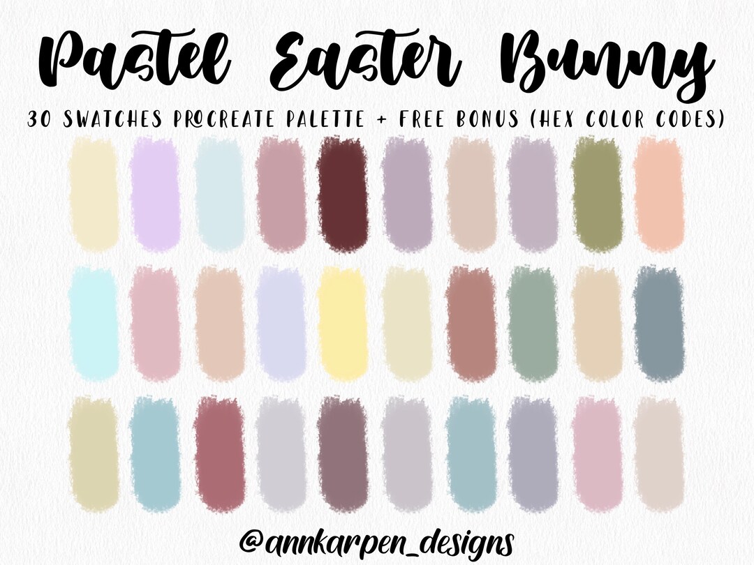 Pastel Easter Bunny Procreate Palette, 30 HEX Codes, Good Notes ...