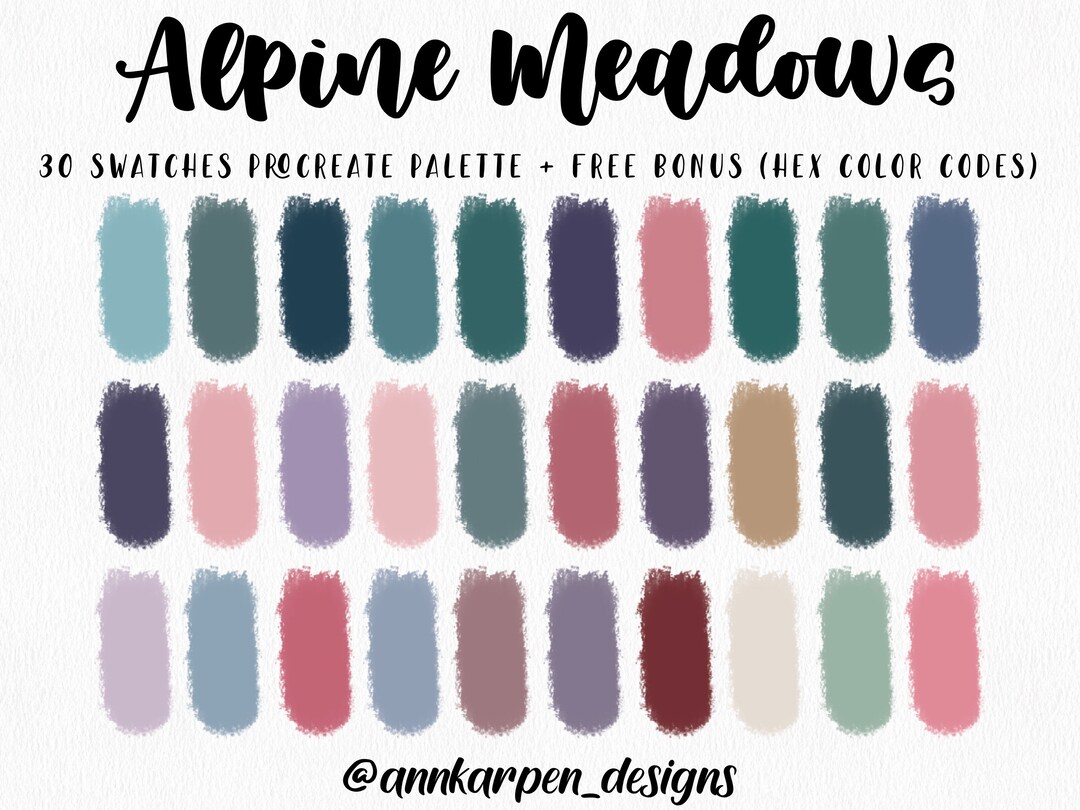 Alpine Meadows Procreate Palette, 30 HEX Color Codes, Instant Digital ...