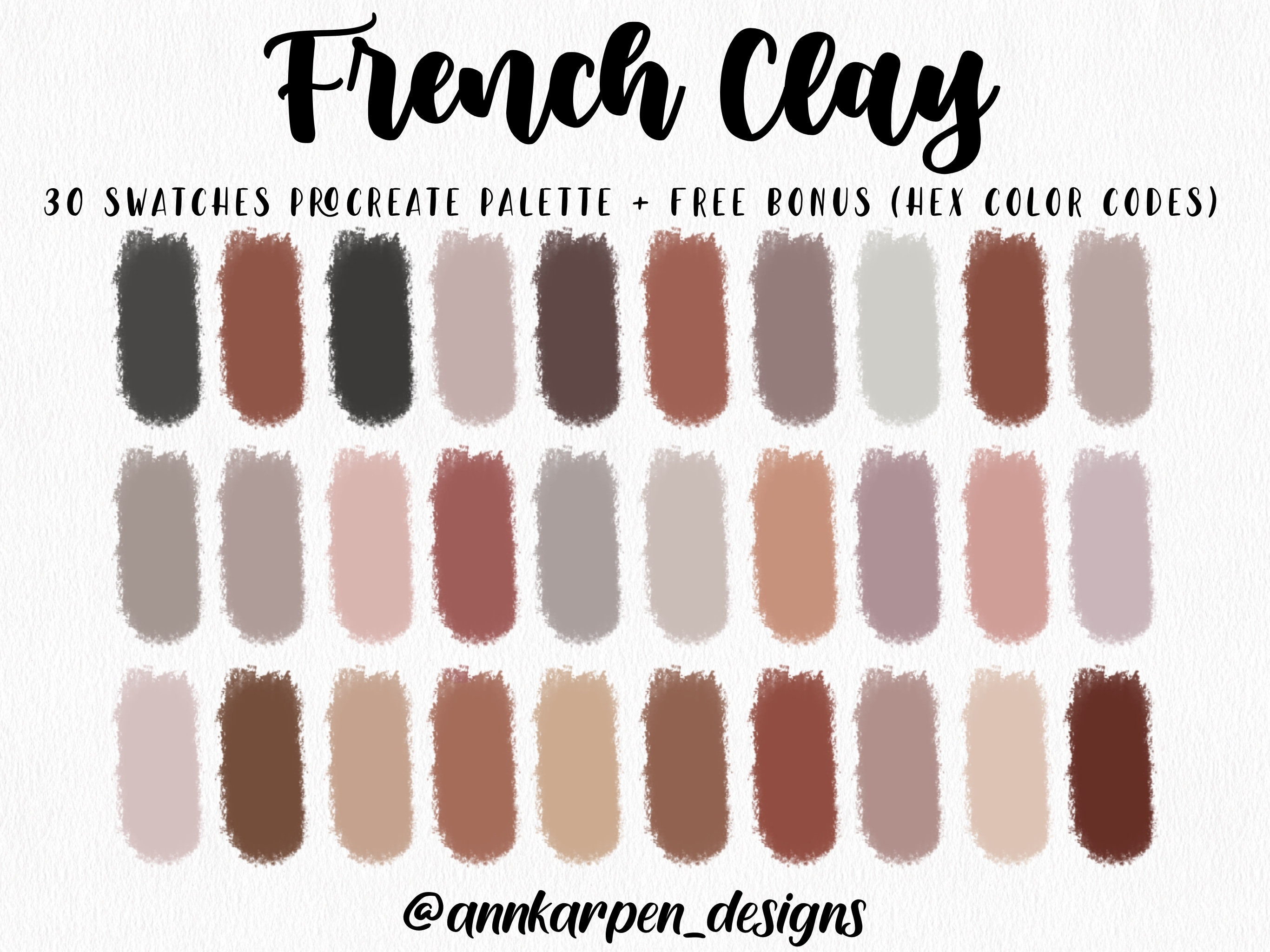 French Clay Procreate Palette, 30 HEX Color Codes, Instant Digital ...