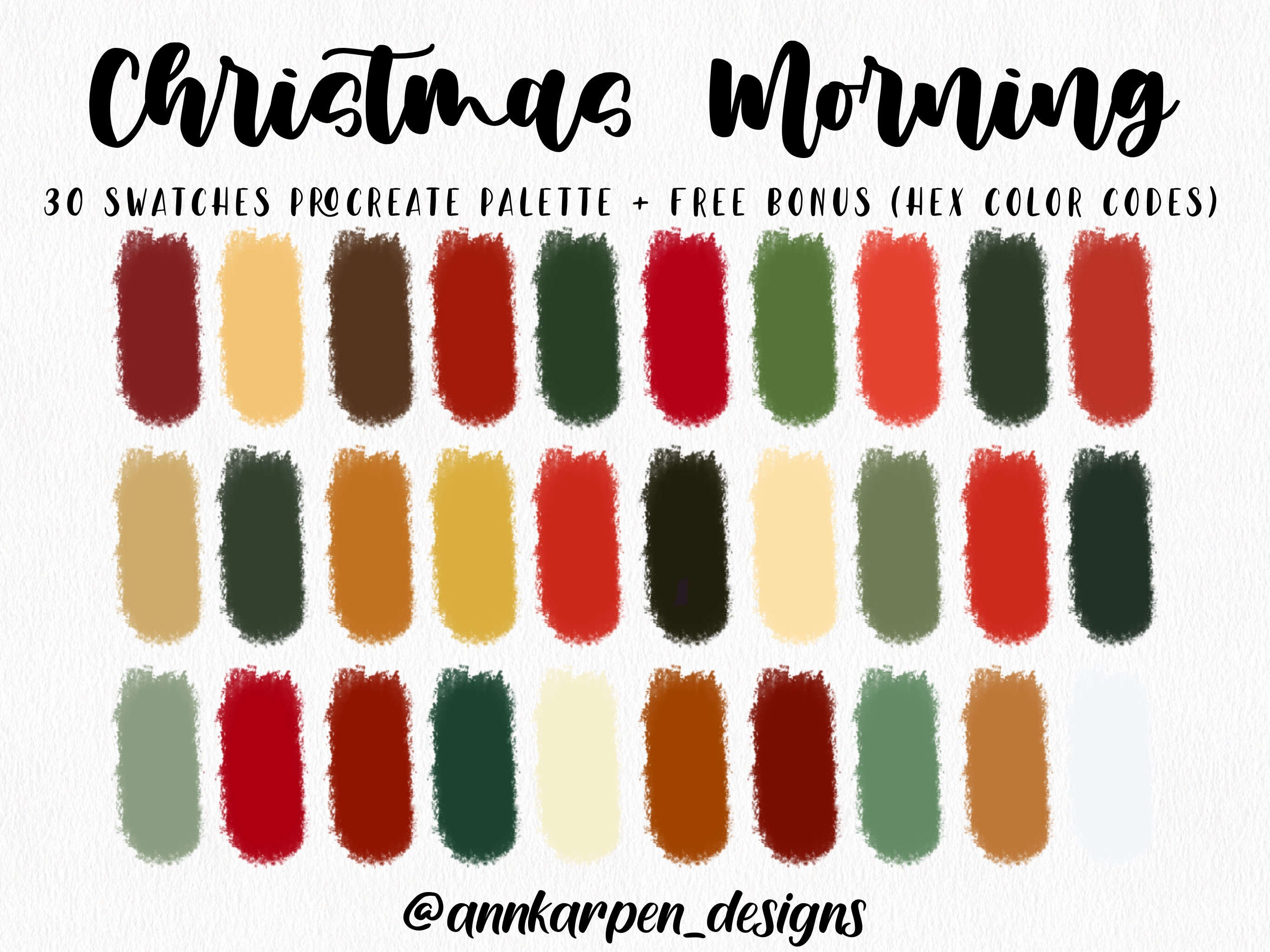 Christmas Morning Procreate Palette, 30 HEX Codes, Lettering Tools ...