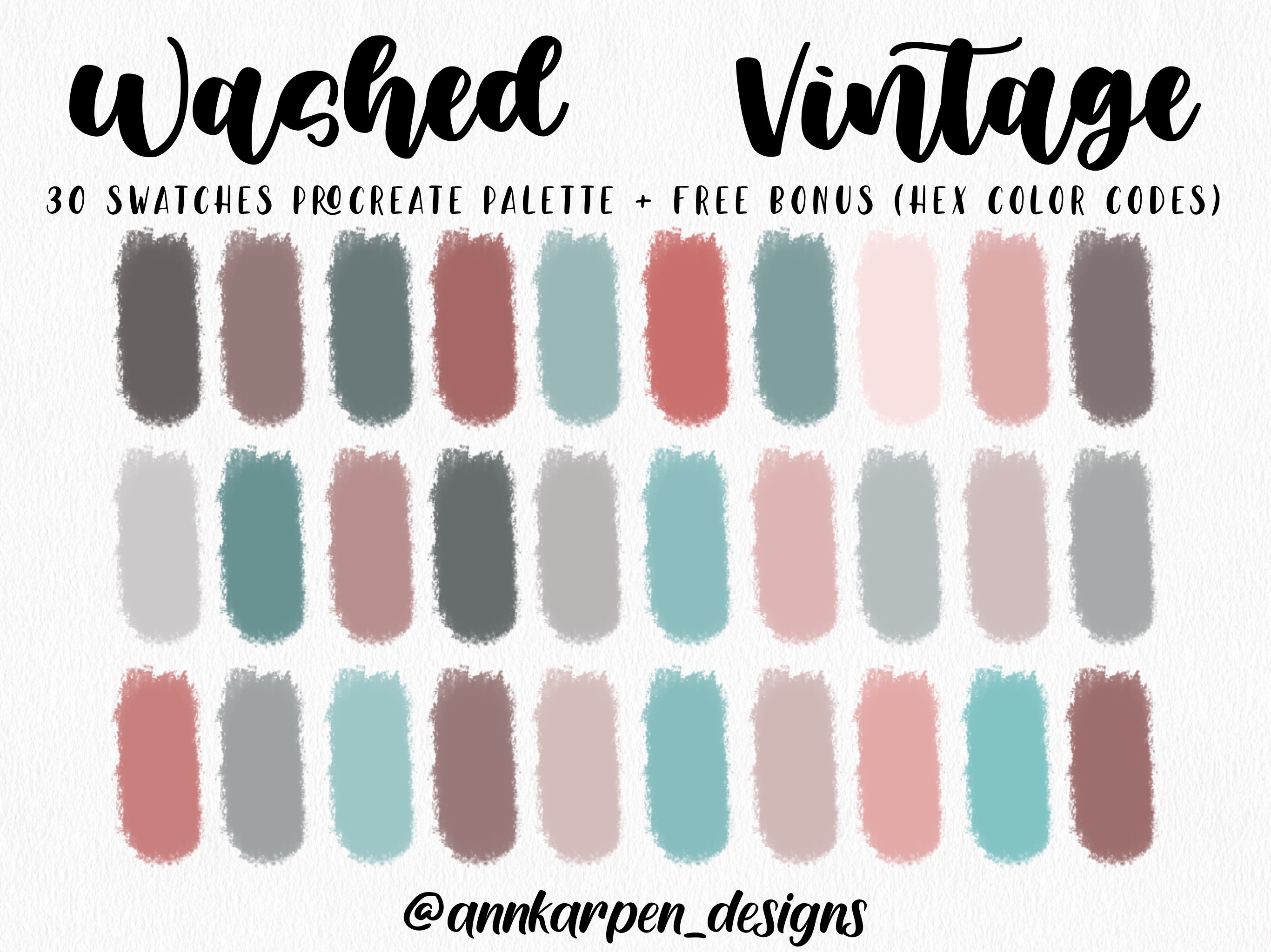 Washed Vintage Procreate Palette 30 Hex Color Codes Instant Digital
