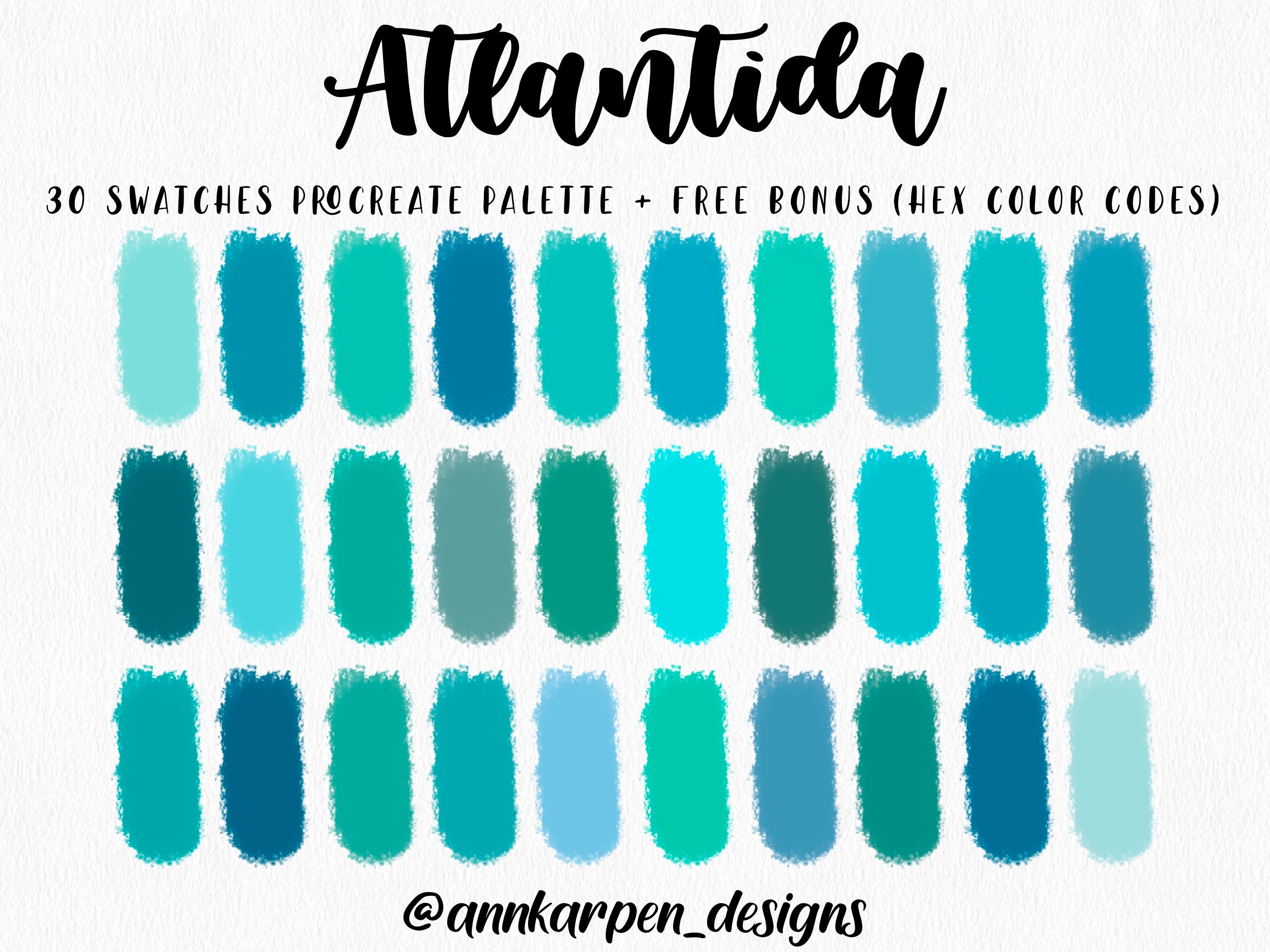 Atlantida Procreate Palette, 30 HEX Color Codes, Instant Digital ...