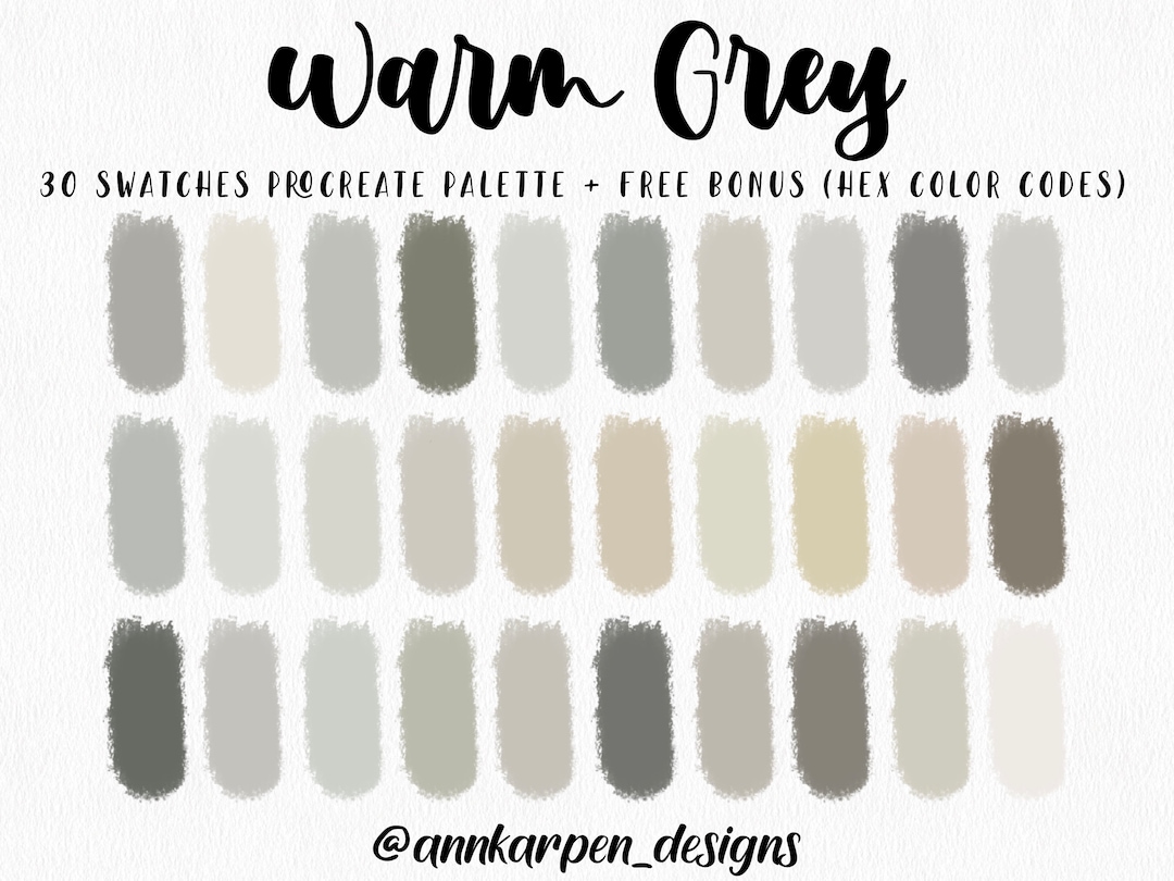 Warm Grey Procreate Palette, 30 HEX Color Codes, Instant Digital ...
