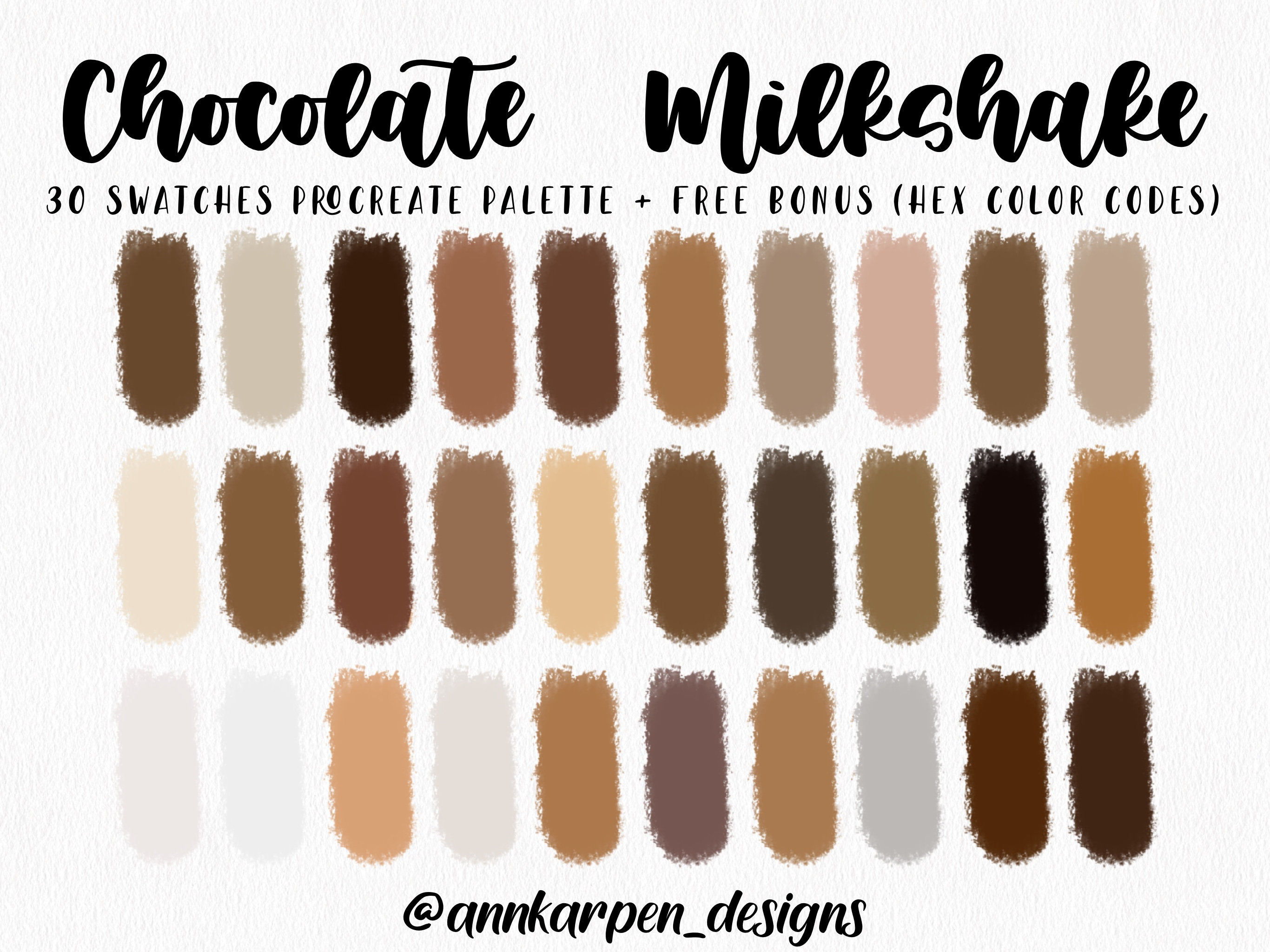 Chocolate Milkshake Procreate Palette, 30 HEX Color Codes, Instant ...
