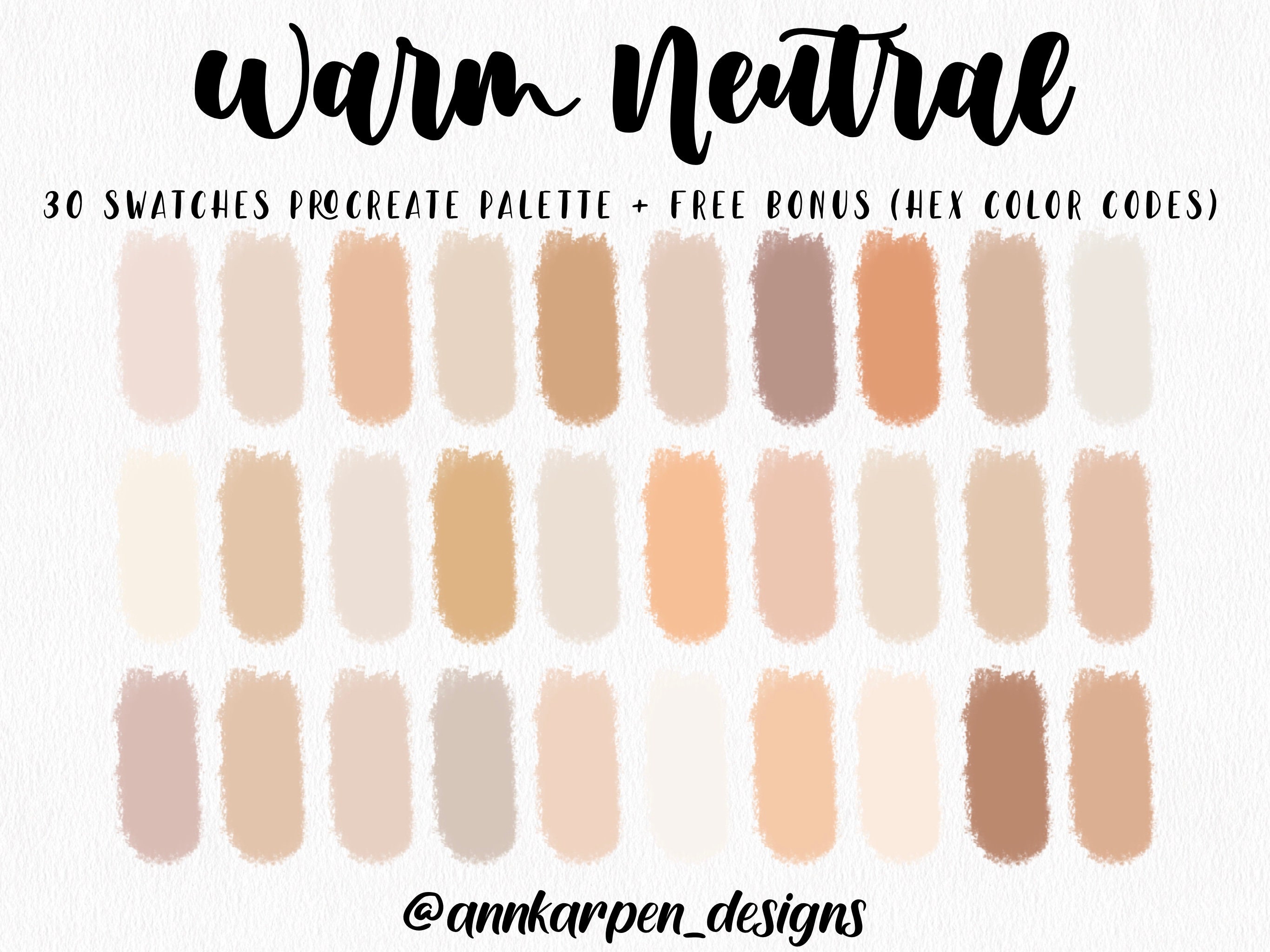 Warm Neutral Procreate Palette 30 Hex Color Codes Instant Digital