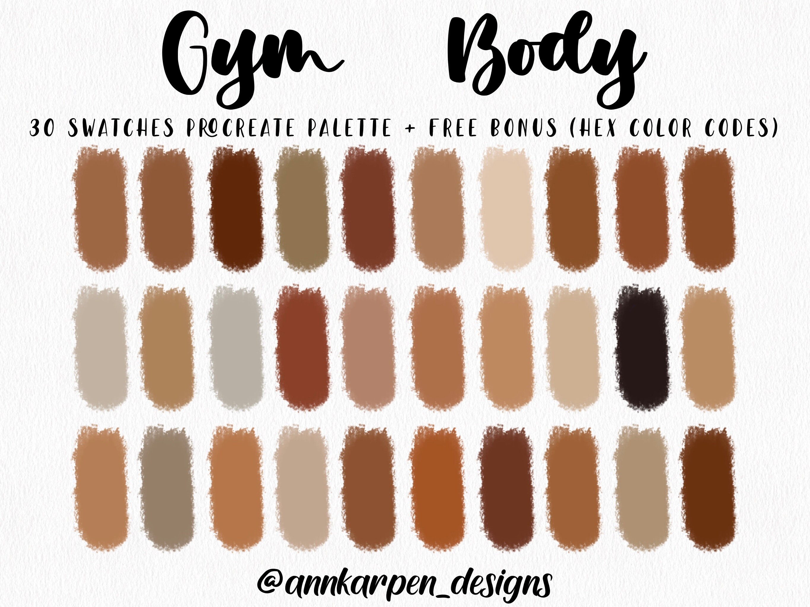 Gym Body Procreate Palette, 30 HEX Handpicked Colors, Instant Digital ...