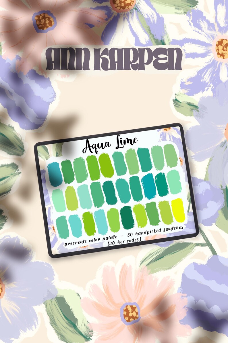 Aqua Lime Procreate Palette, 30 HEX Codes, Instant Download, iPad ...