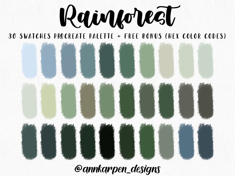 Rainforest Procreate Palette 30 Colors, Green Color Palette, Instant ...