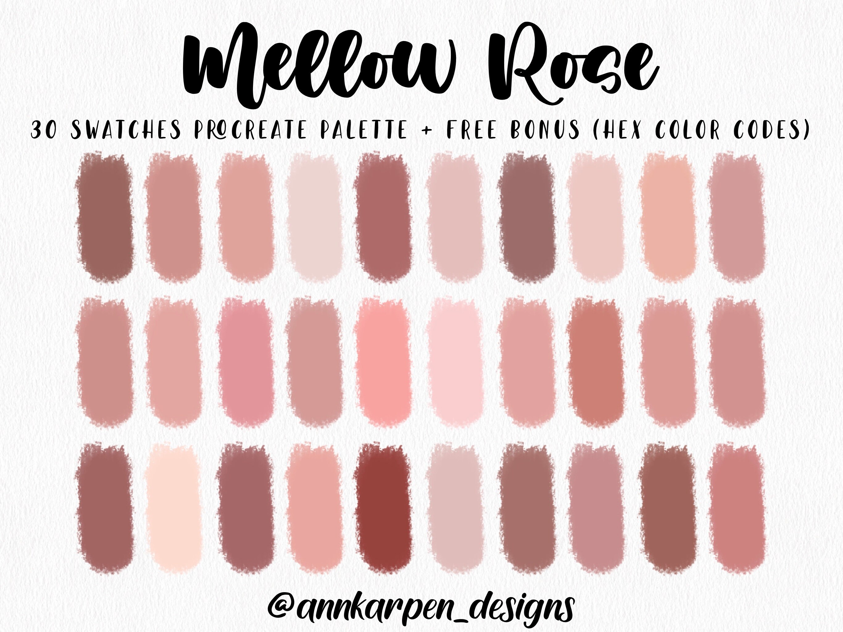 Mellow Rose Procreate Palette, 30 HEX Color Codes, Instant Digital ...