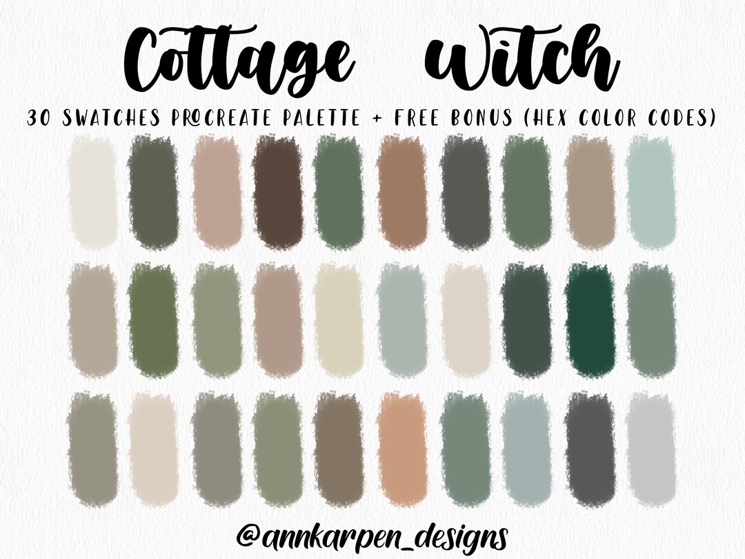 Cottage Witch Procreate Palette, 30 HEX Color Codes, Instant Digital ...