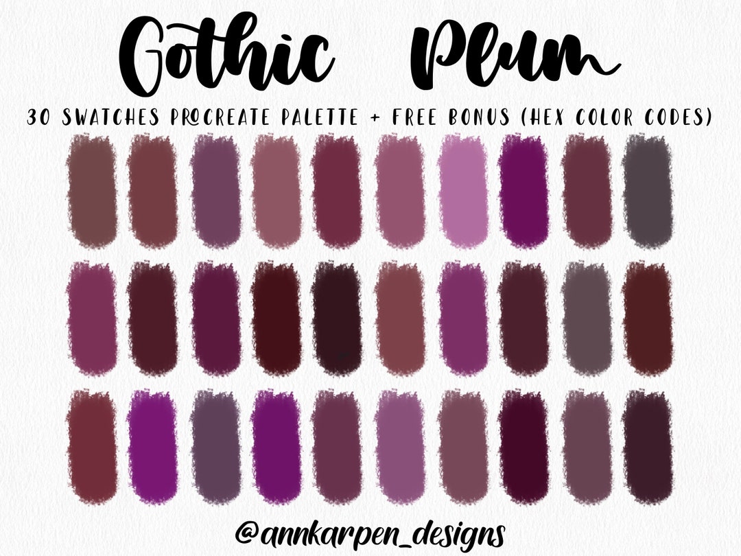 Gothic Plum Procreate Palette, 30 HEX Color Codes, Food Illustration ...