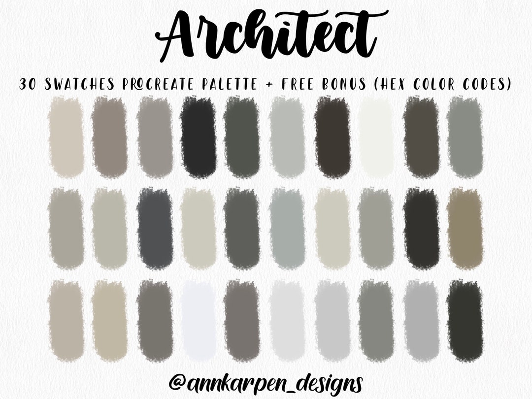 Architect Procreate Palette, 30 HEX Color Codes, Instant Digital ...
