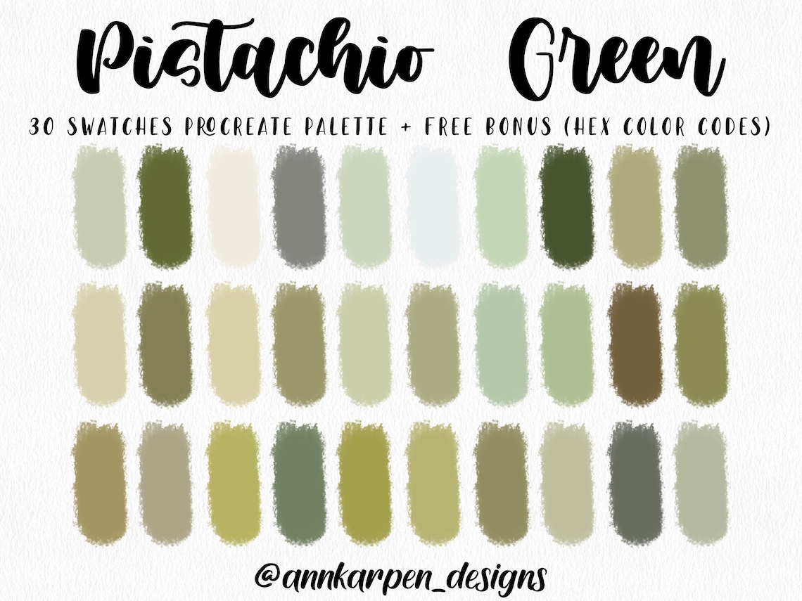 Pistachio Green Procreate Palette, 30 HEX Color Codes, iPad Pro Art ...