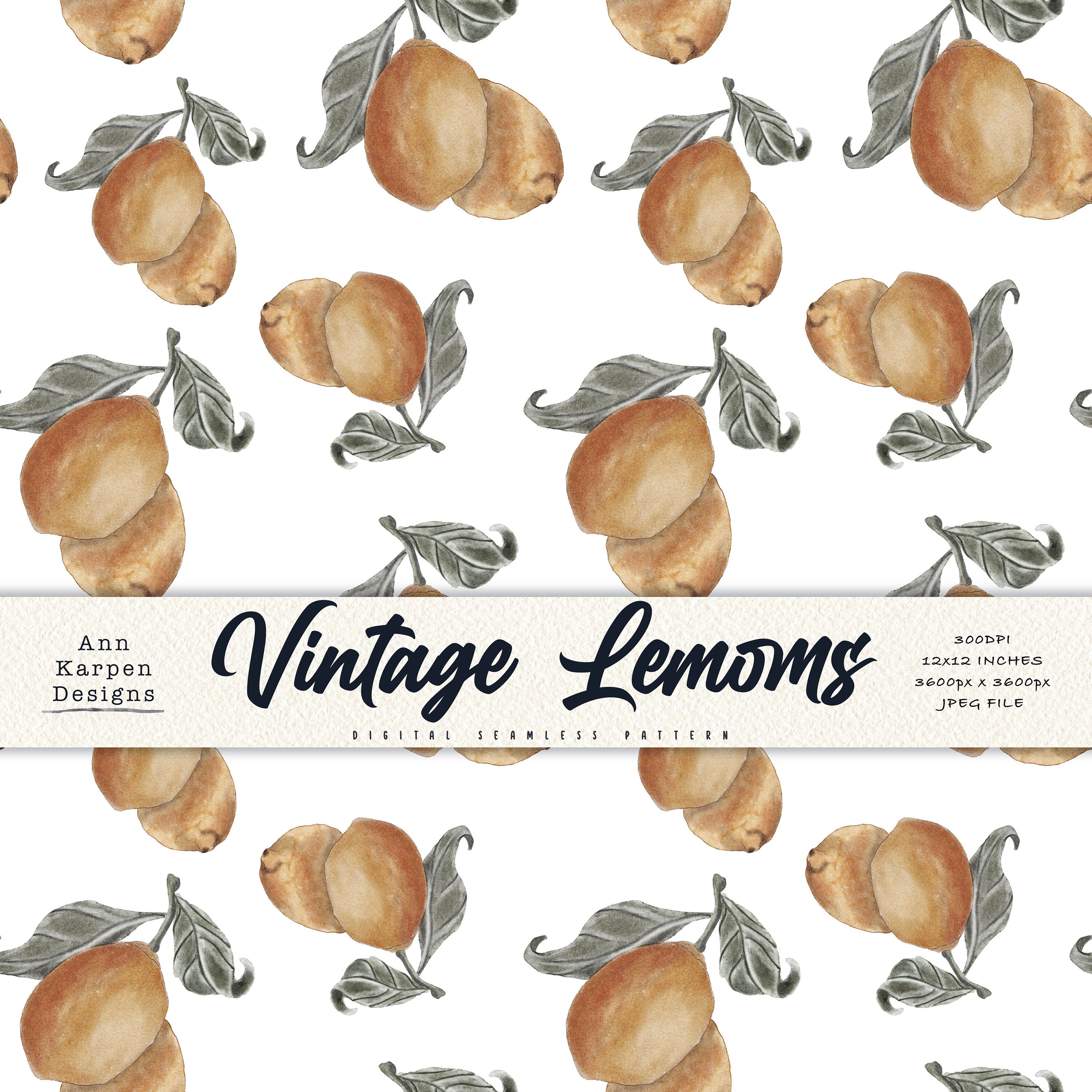 Vintage Lemons Seamless Pattern Original Watercolor Digital - Etsy
