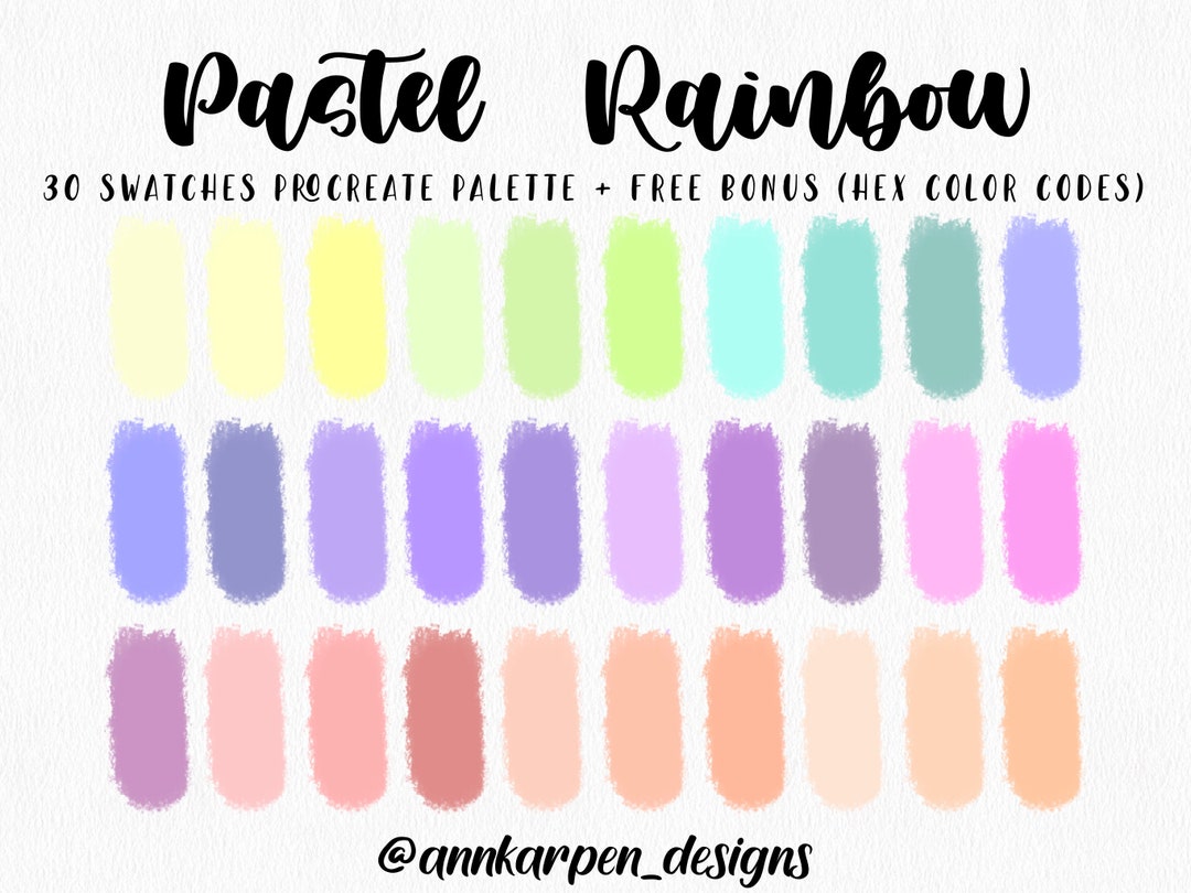 Pastel Rainbow Procreate Palette, 30 HEX Color Codes, Instant Digital ...
