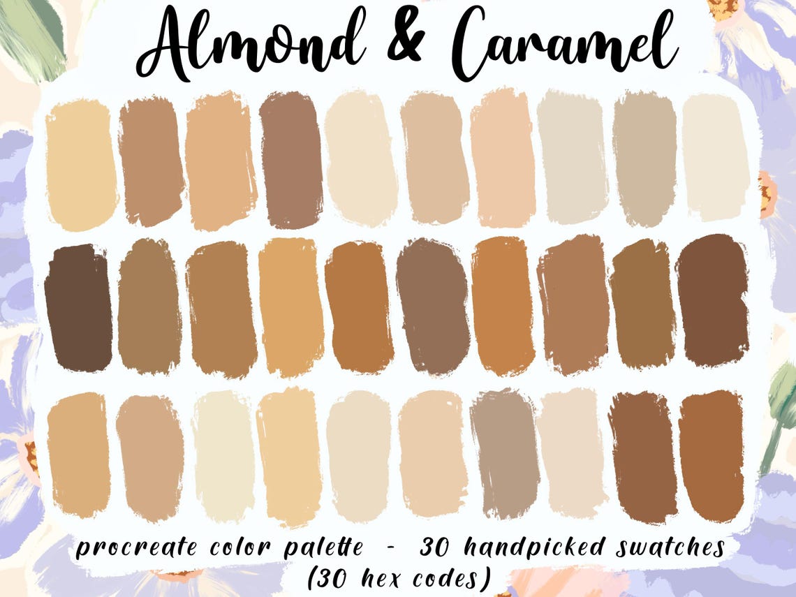 Almond + Caramel Procreate Palette, 30 HEX Codes, Good Notes, Neutral ...