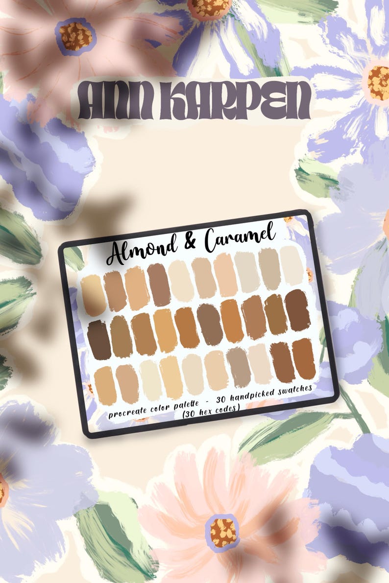 Almond + Caramel Procreate Palette, 30 HEX Codes, Good Notes, Neutral ...