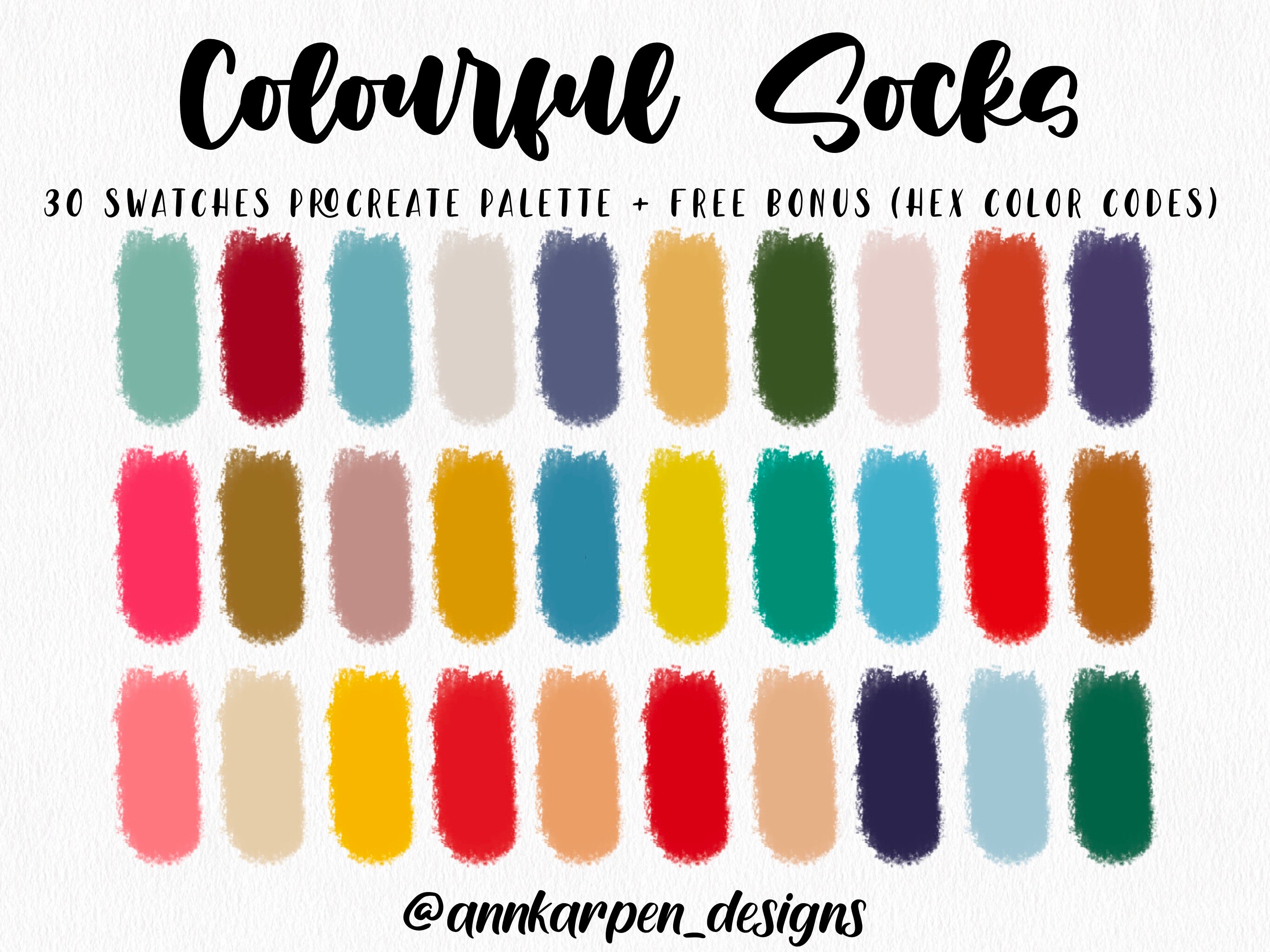 Colourful Socks Procreate Palette, 30 HEX Color Codes, Instant Digital ...