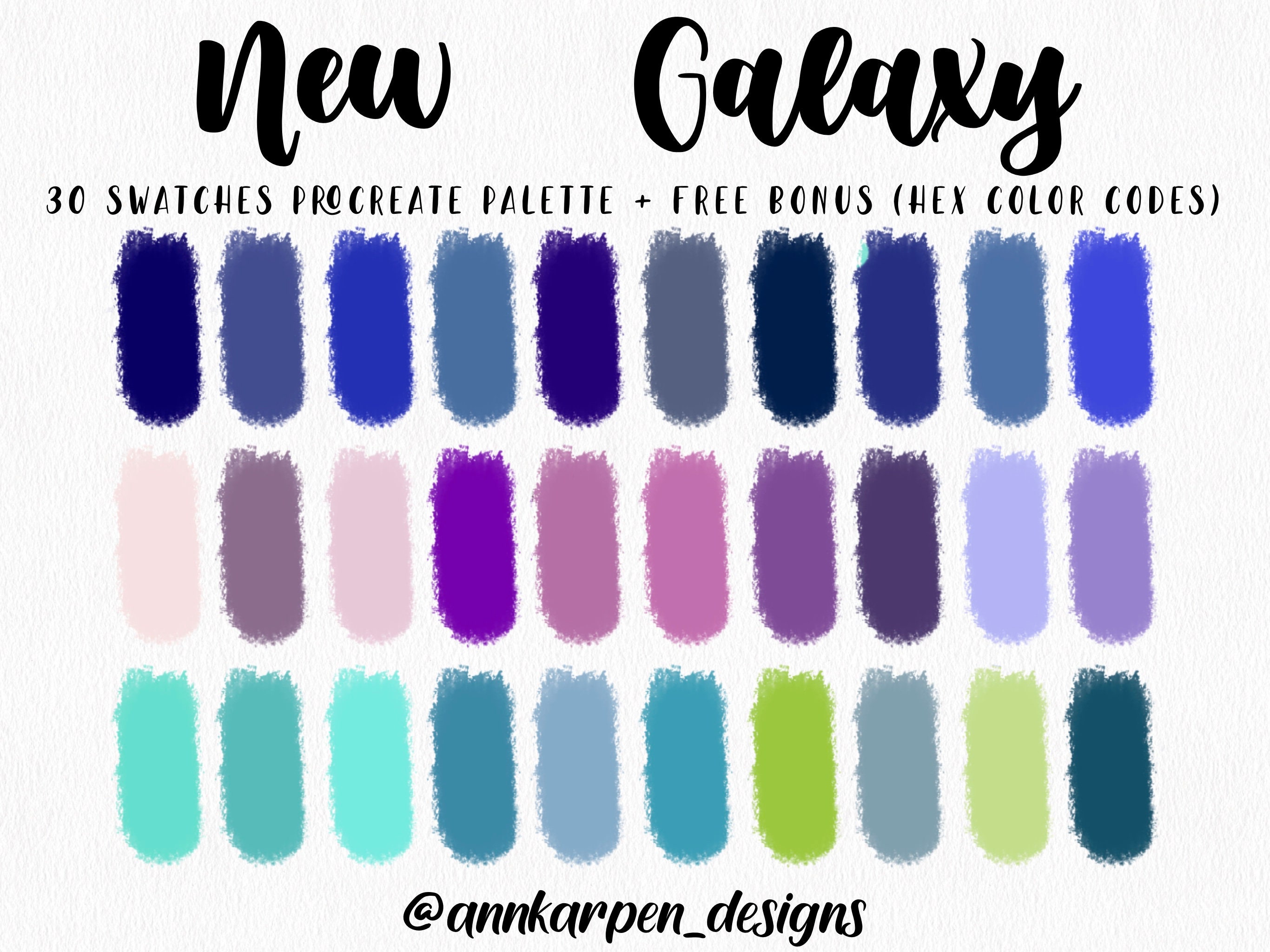 New Galaxy Procreate Palette 30 HEX Color Codes Instant Digital
