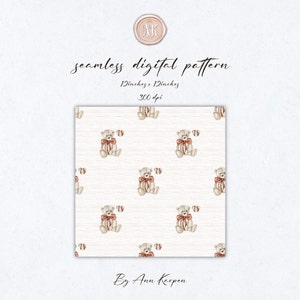 Teddy Bear Seamless Pattern, Watercolor Digital Paper, Vintage ...