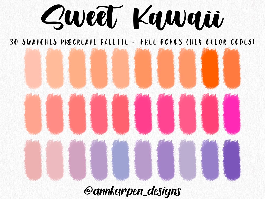 Sweet Kawaii Procreate Palette, 30 HEX Codes, Good Notes, Ombre Digital ...