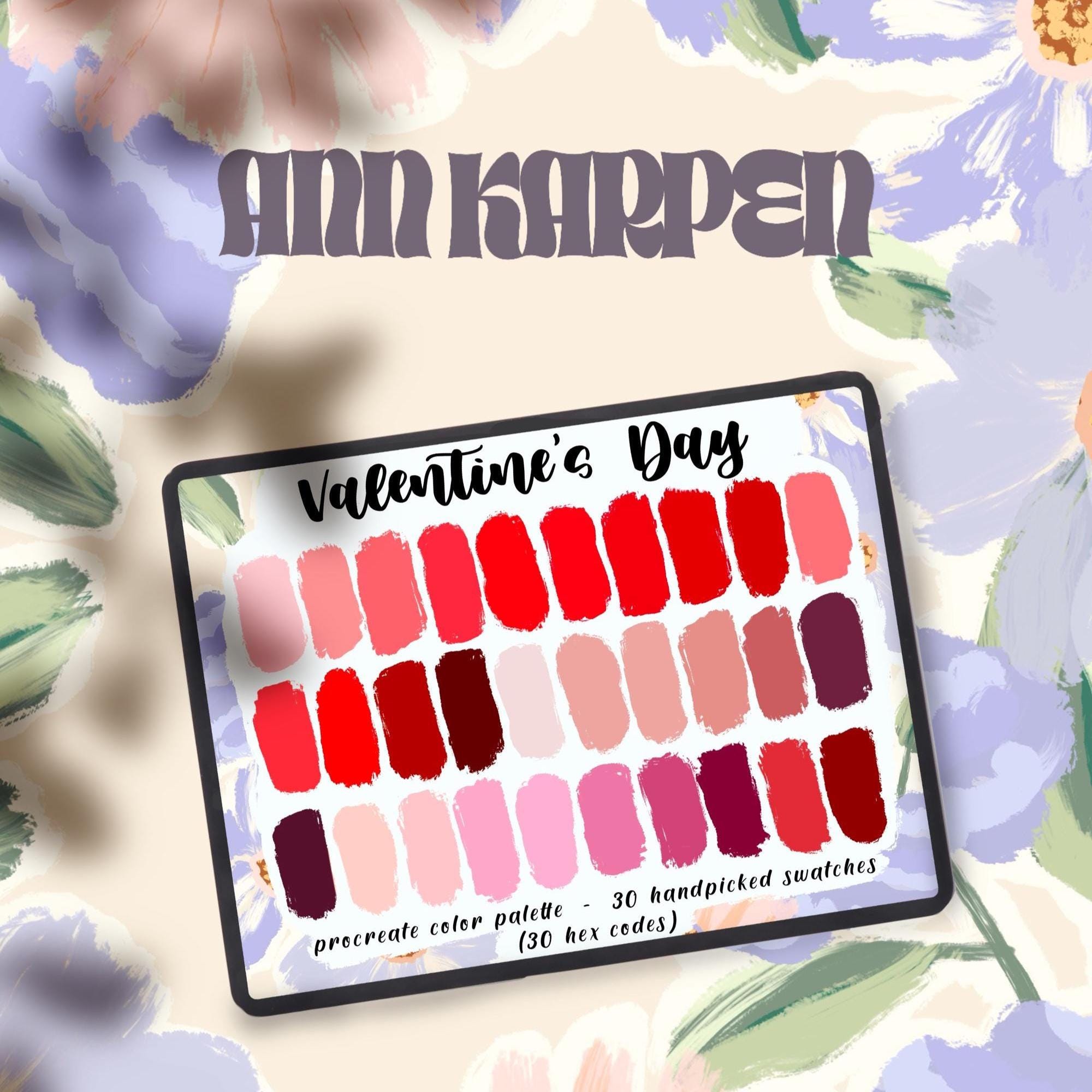Valentine's Day - Procreate Palette, 30 HEX Codes, Assorted Reds ...