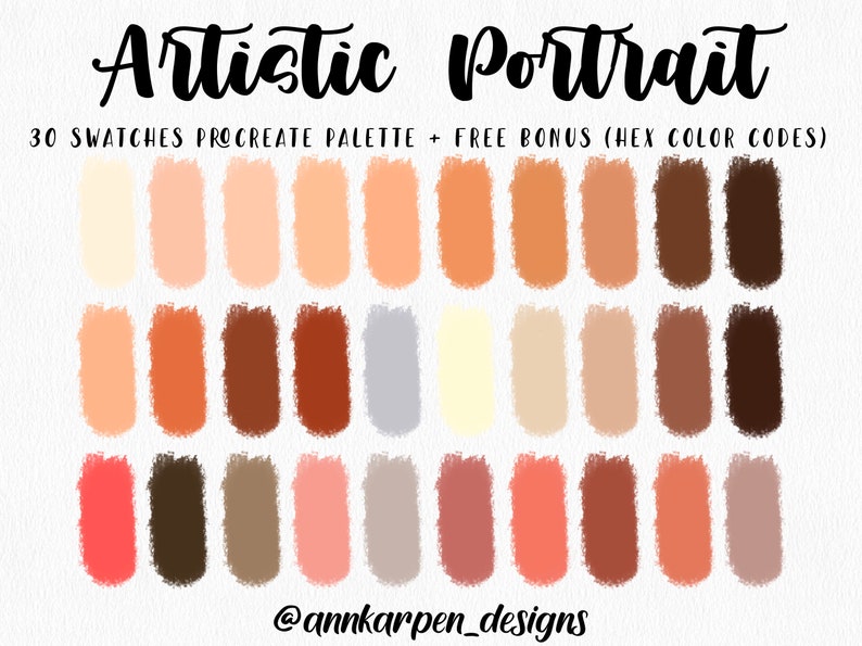 Artistic Portrait Procreate Palette 30 Hex Color Codes Instant