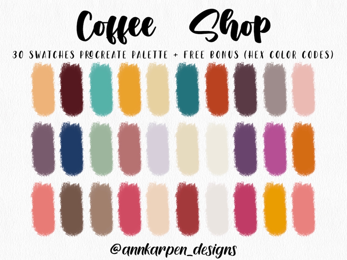 Coffee Shop Procreate Palette, 30 HEX Color Codes, Instant Digital ...