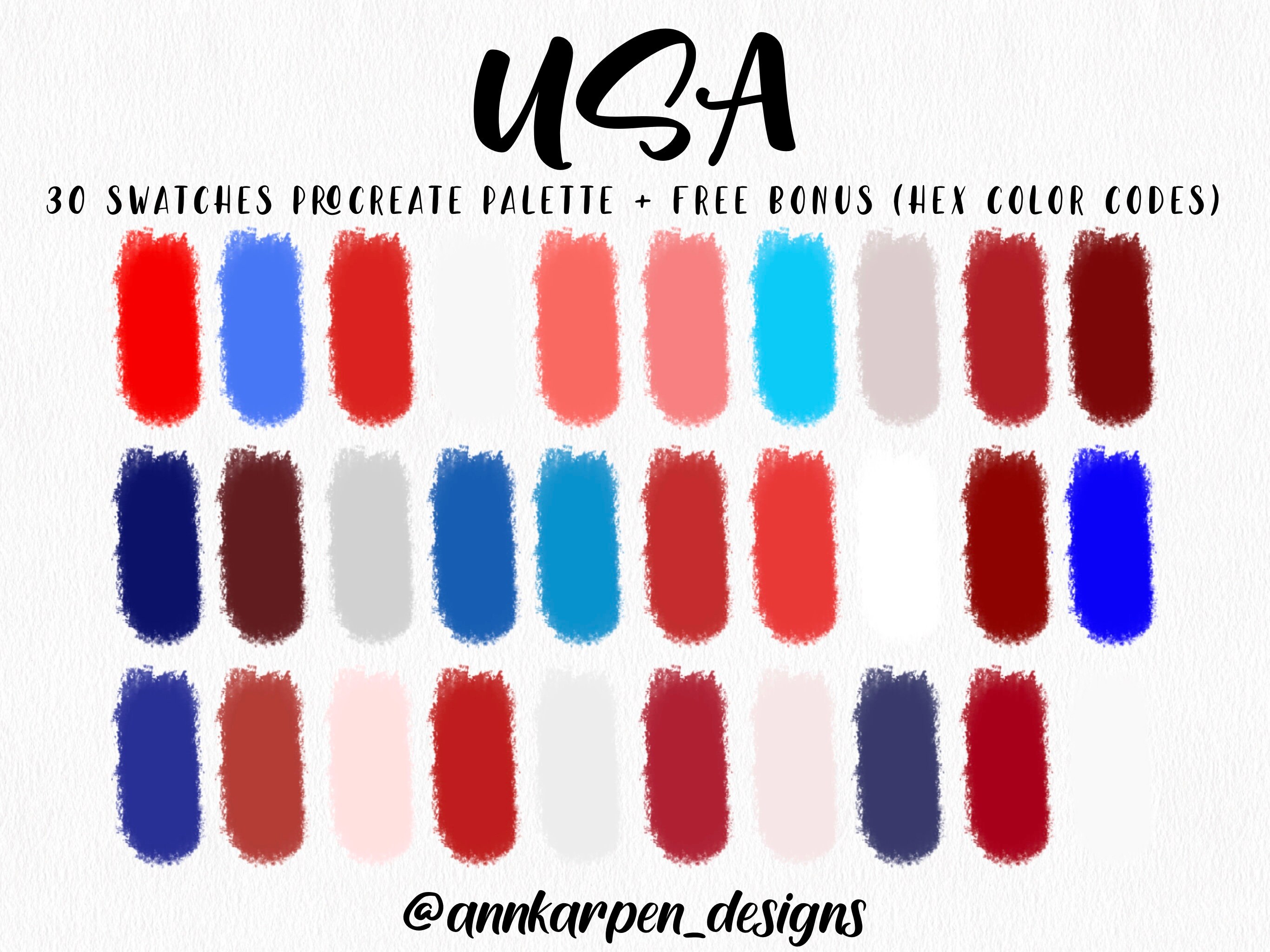 USA Procreate Palette, 30 HEX Color Codes, Instant Digital Download ...